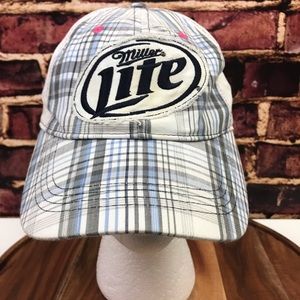 miller | Accessories | Miller Lite Beer Hat Cap Plaid Front Blue Pink ...